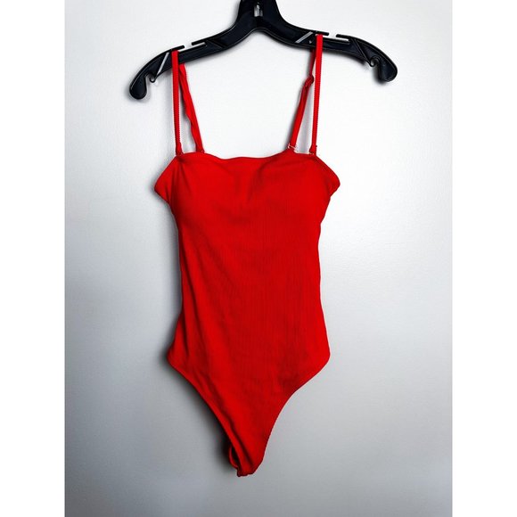 aerie | Swim | Aerie Red Square Neck One Piece Swimsuit Ribbed Womens ...